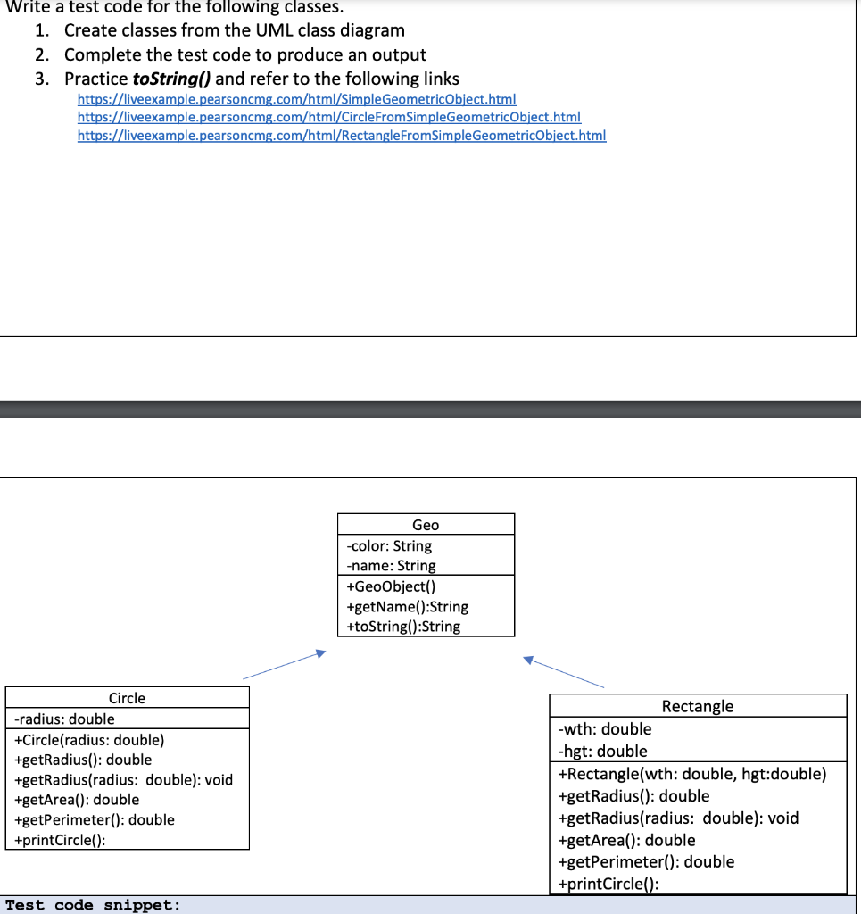 Solved Write a test code for the following classes. 1. | Chegg.com