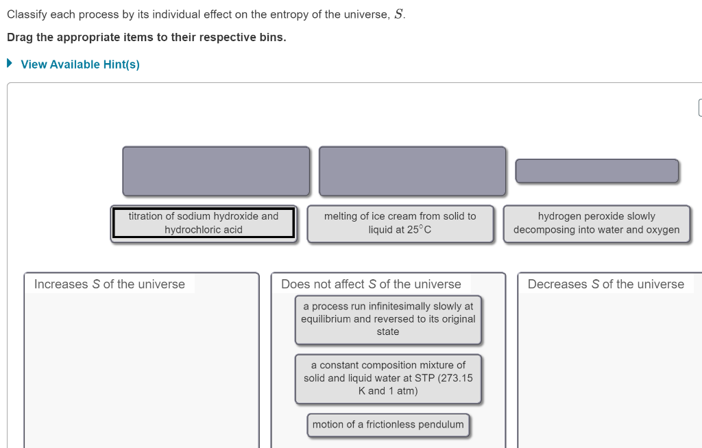 Solved Classify each process by its individual effect on the | Chegg.com