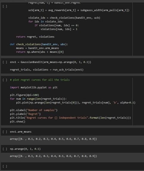 Use the following Code running UCB on a bandit | Chegg.com