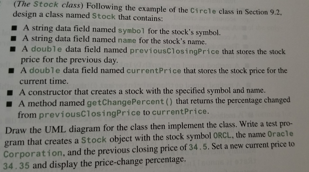 Solved (The Stock class) Following the example of the Circle | Chegg.com