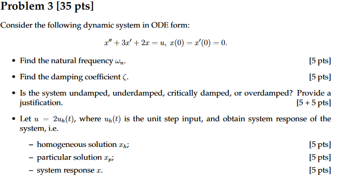 Solved Consider the following dynamic system in ODE form: | Chegg.com