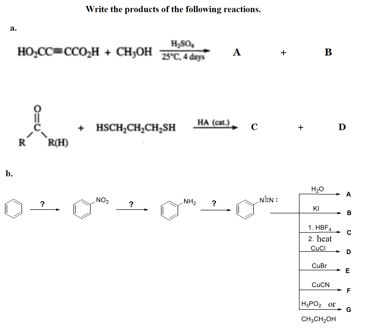 Solved Write the products of the following reactions. a. | Chegg.com