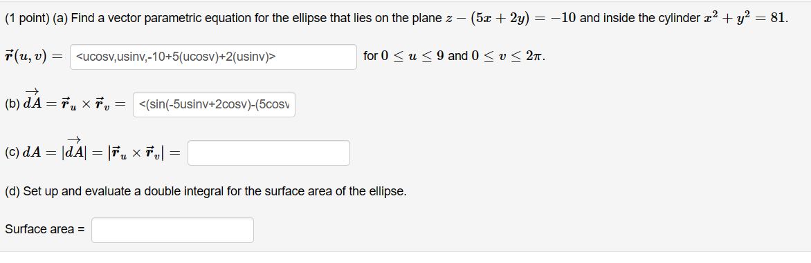 Solved (1 ﻿point) (a) ﻿Find a vector parametric equation for | Chegg.com