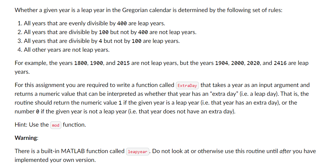 Solved Whether a given year is a leap year in the Gregorian | Chegg.com