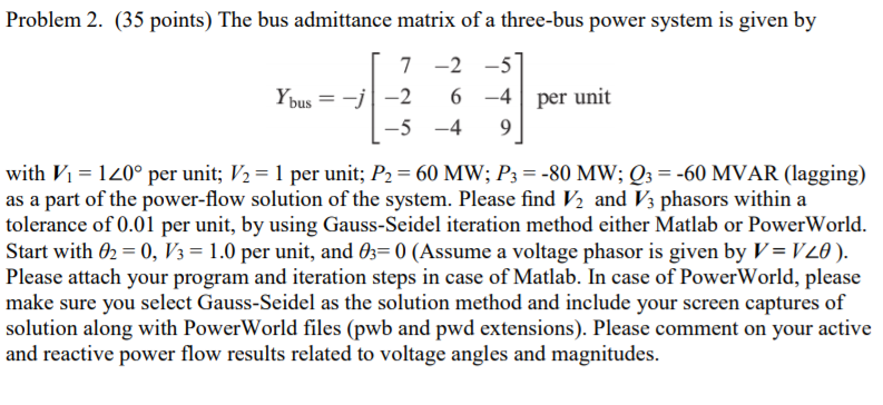 Solved Problem 2. (35 points) The bus admittance matrix of a | Chegg.com
