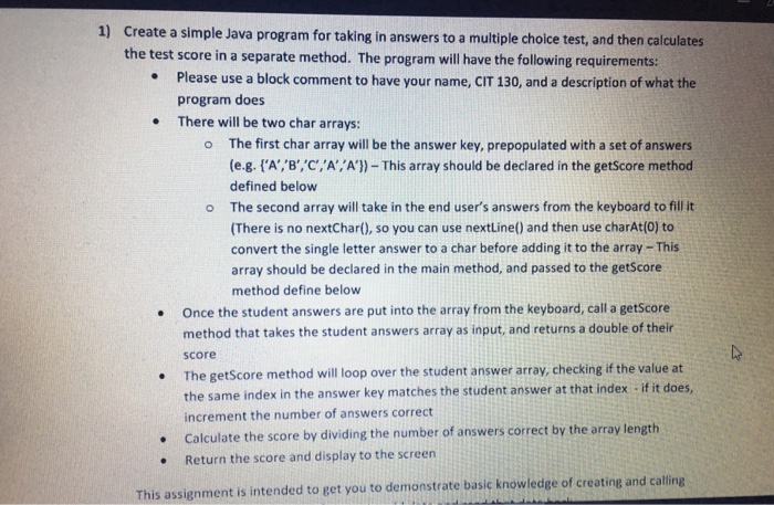 Solved 1) Create a simple Java program for taking in answers | Chegg.com