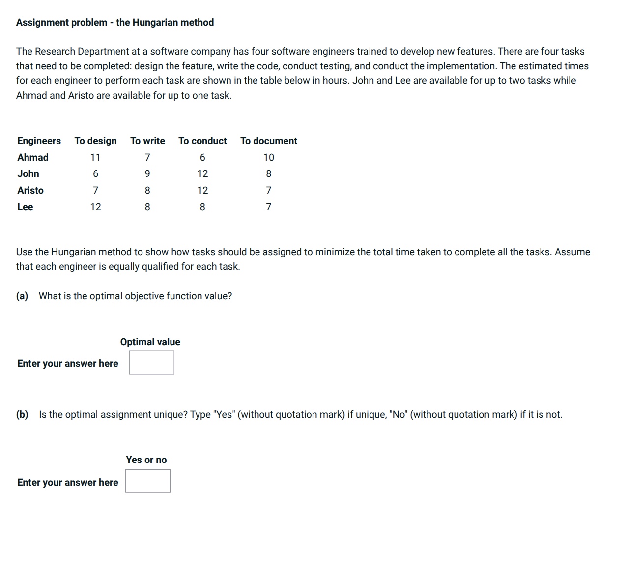 Solved Assignment problem - ﻿the Hungarian method The | Chegg.com