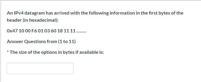 Solved An IPv4 datagram has arrived with the following | Chegg.com