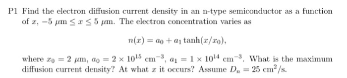 Solved Find the electron diffusion current density in an | Chegg.com
