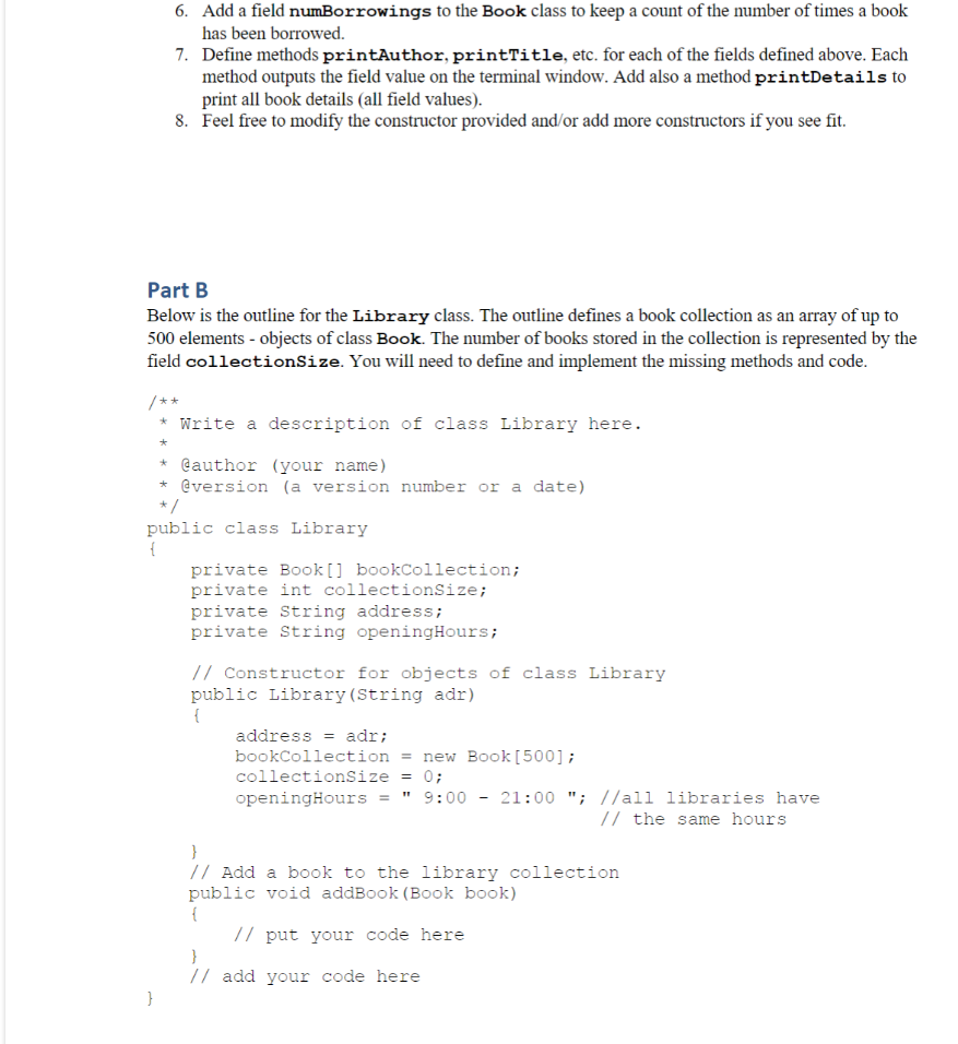 Solved Part A Below is the outline for a Book class. The | Chegg.com