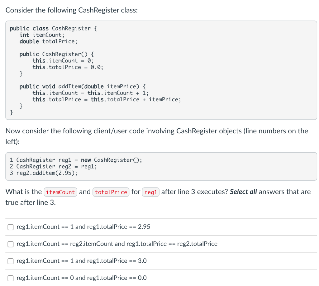 Solved Given the following class: public class CashRegister | Chegg.com