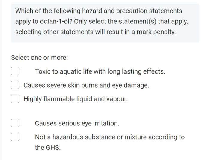 Solved Which of the following hazard and precaution | Chegg.com