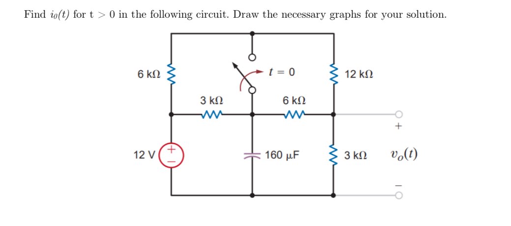 Find i0(t) ﻿for t>0 ﻿in the following circuit. Draw | Chegg.com