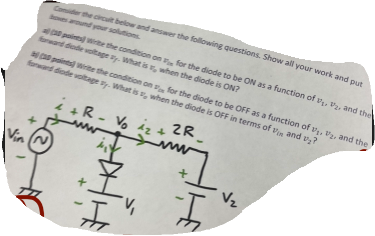 Solved Fas a function of irms of vin and v1,v2, and the | Chegg.com
