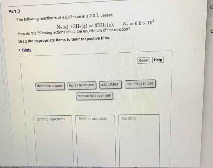 Solved Part D The following reaction is at equilibrium in a | Chegg.com