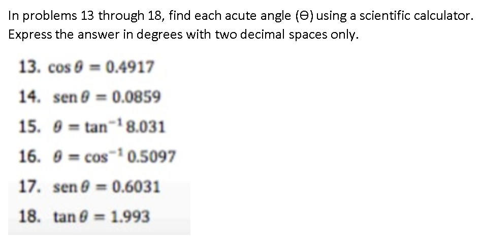 Solved In problems 13 through 18, find each acute angle (e) | Chegg.com