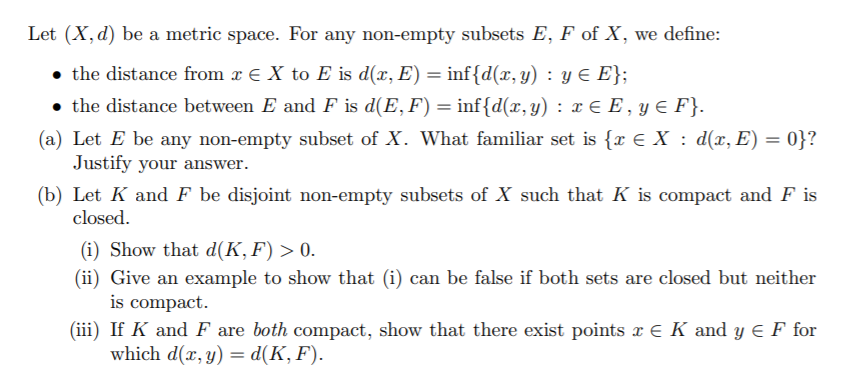 Solved Let (X, d) be a metric space. For any non-empty | Chegg.com