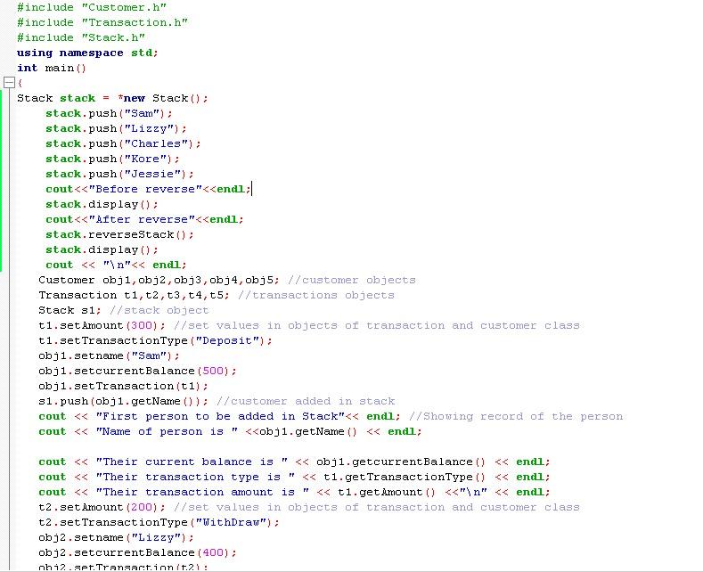 Solved #include "Customer.h" #include "Transaction.h" | Chegg.com