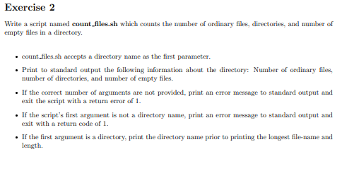 Solved Exercise 2 Write a script named count_files.sh which | Chegg.com