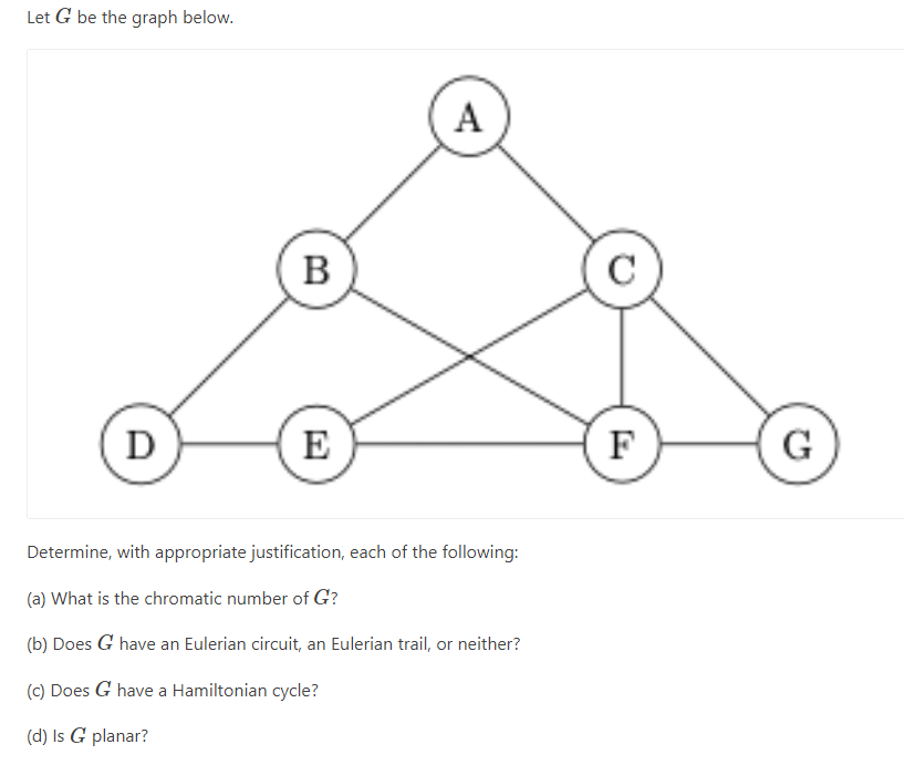 Solved Let G be the graph below. Determine, with appropriate | Chegg.com