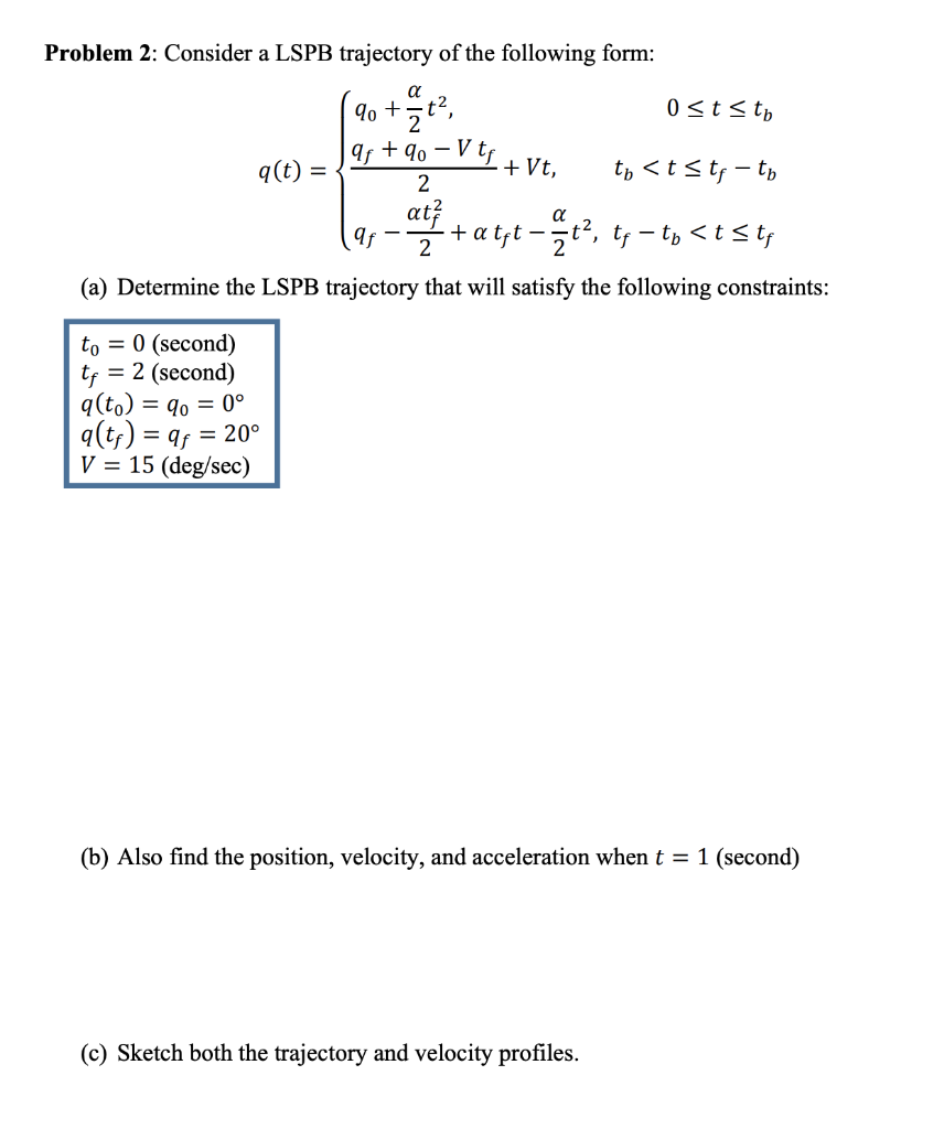 Solved Problem 2: Consider a LSPB trajectory of the | Chegg.com