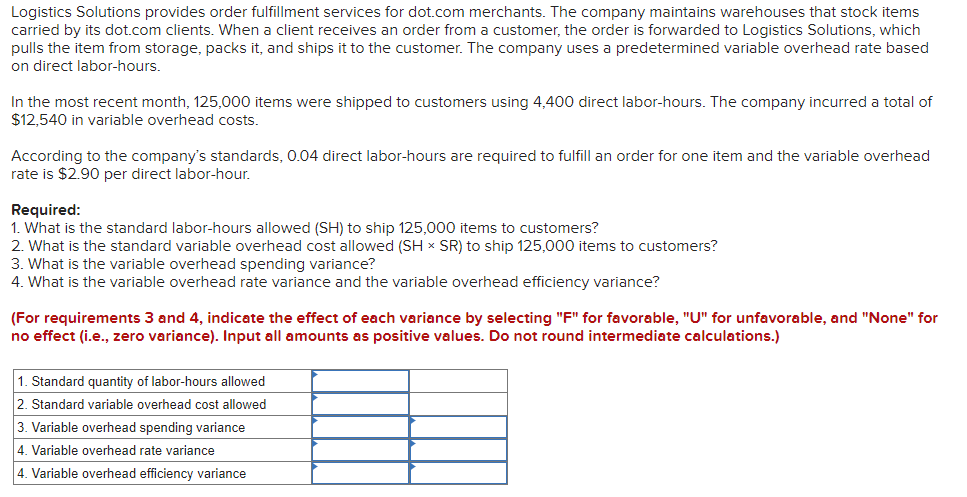 Solved Logistics Solutions provides order fulfillment | Chegg.com