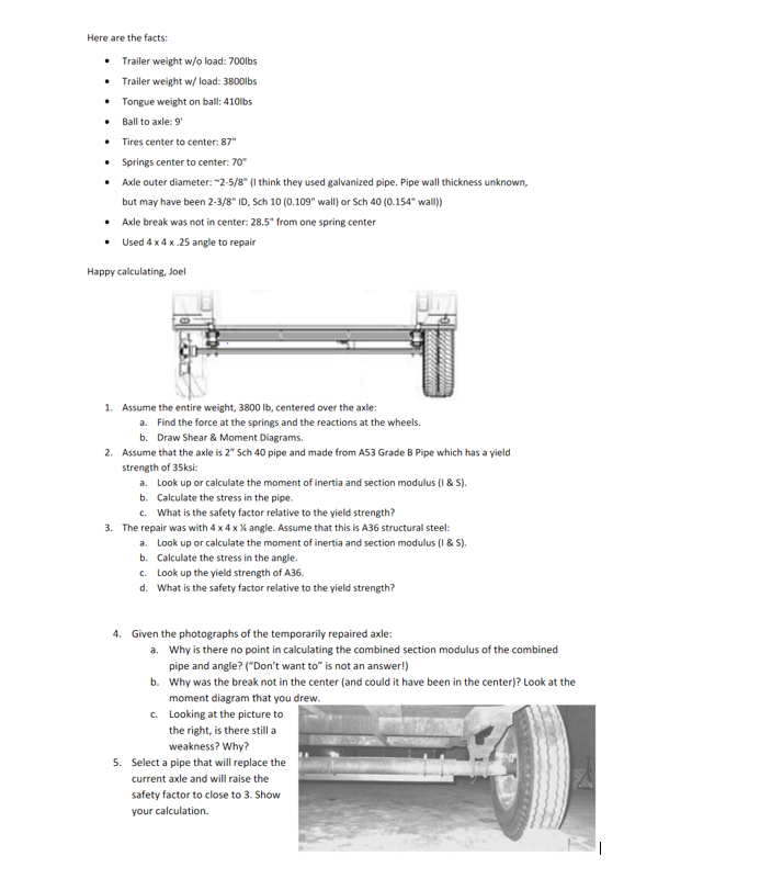 Here are the facts: • Trailer weight w/o load: 700lbs | Chegg.com