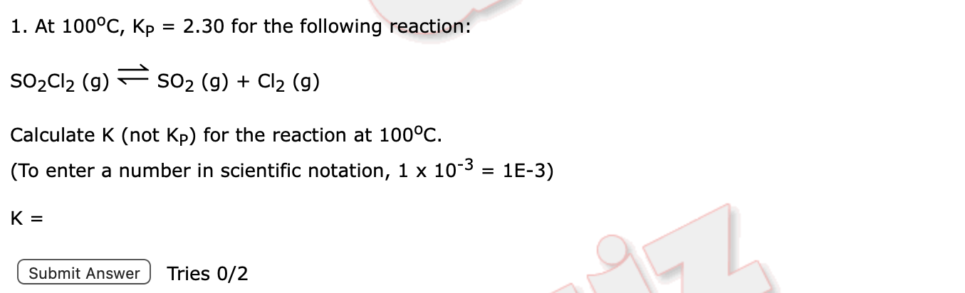 Solved 1. At 100°C, KP = 2.30 for the following reaction: | Chegg.com