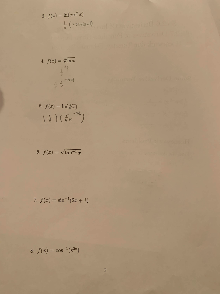 Solved Find the derivative of the following functions. | Chegg.com