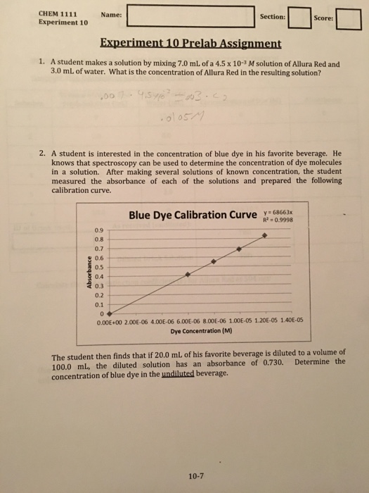 Solved CHEM 1111 Experiment 10 Name: Section: Score: | Chegg.com Solved CHEM 1111 Experiment 10 Name: Section: Score: | Chegg.com