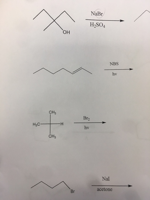 Solved NaBr H2SO4 он NBS hv CH3 Br2 hv CH3 Nal acetone Br | Chegg.com