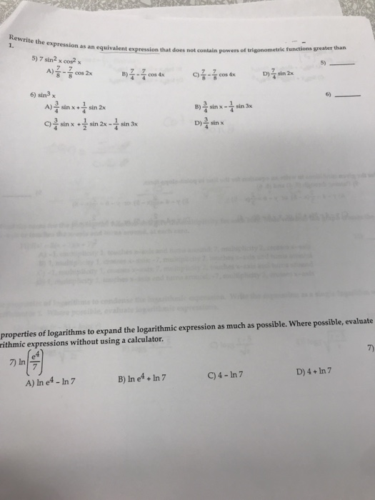 Solved Rewrite the I. expression as an equivalent expression | Chegg.com