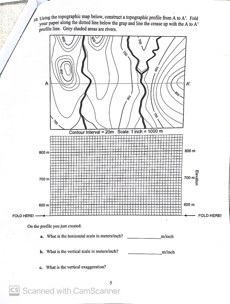 Solved 10. Using the topographic map below, construct a | Chegg.com