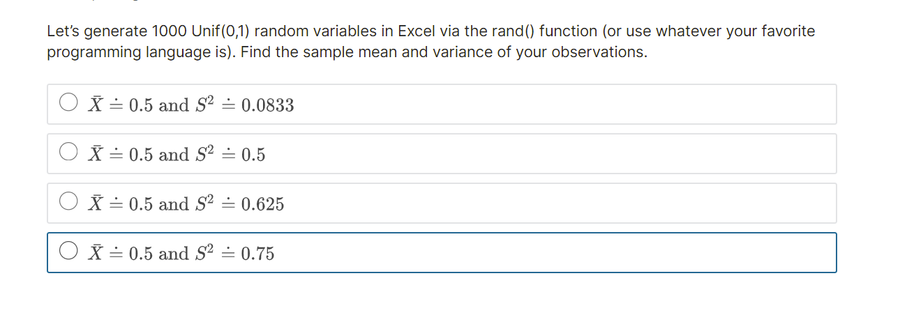 Solved Let's generate 1000 Unif(0,1) random variables in | Chegg.com