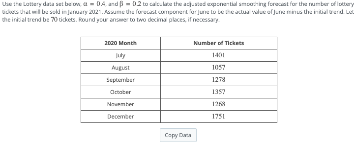 Solved Use the Lottery data set below, \alpha =0.4 , ﻿and | Chegg.com