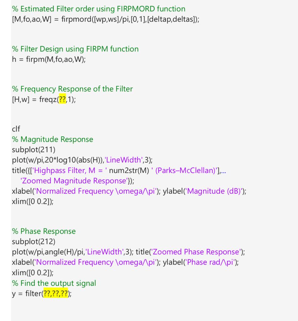 Design a highpass FIR filter that satisfy the | Chegg.com