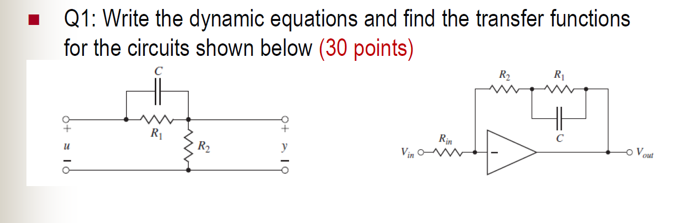 Solved Q1: Write the dynamic equations and find the transfer | Chegg.com