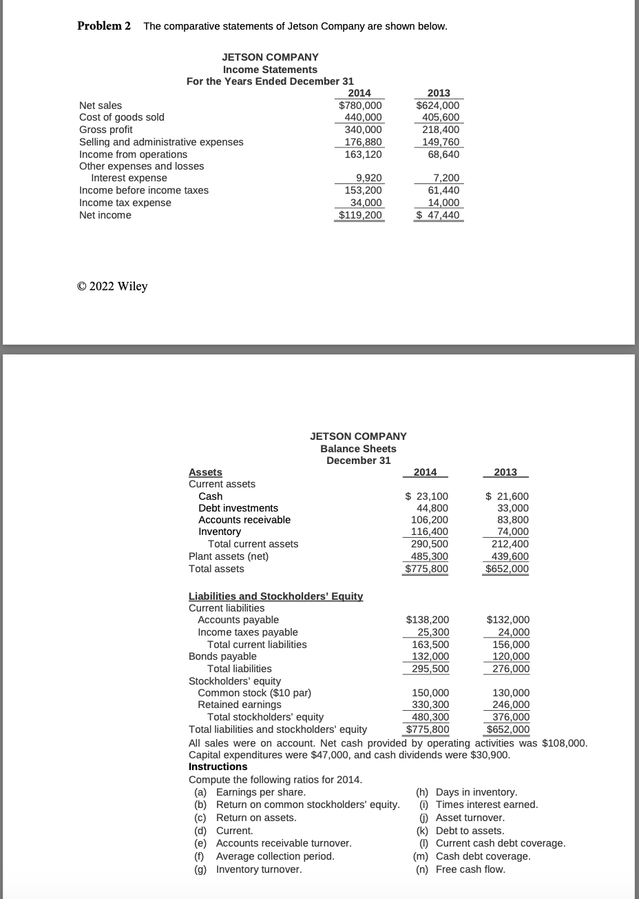 Solved Problem 2 The comparative statements of Jetson | Chegg.com