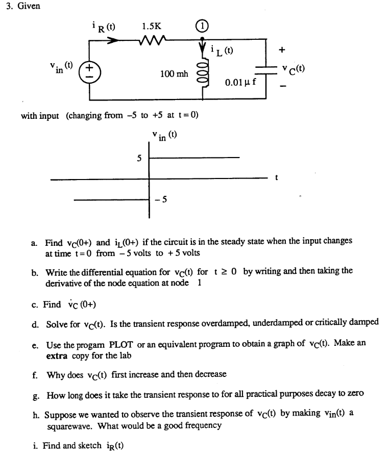 Solved 3. Given with input (changing from −5 to +5 at t=0 ) | Chegg.com