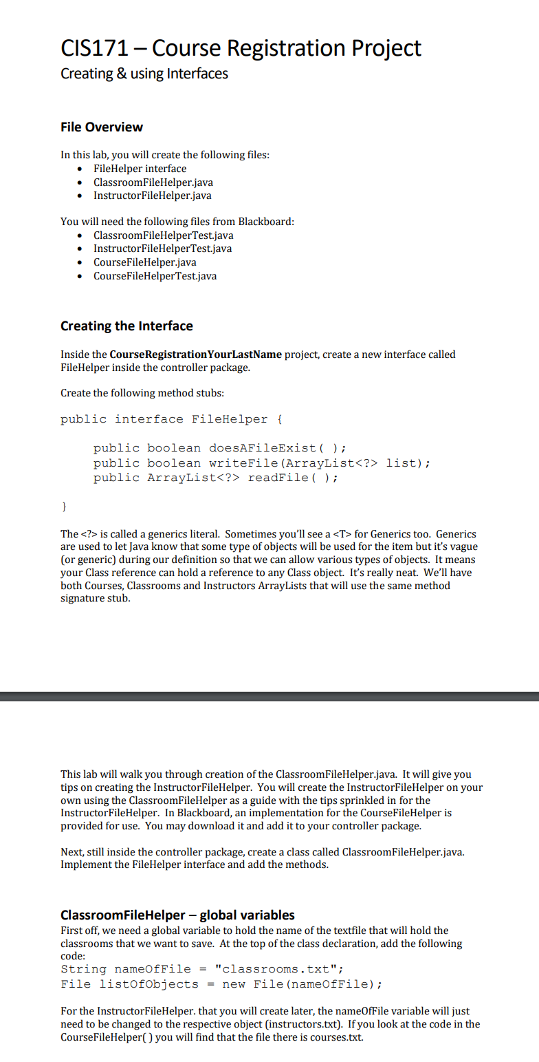 Solved CIS171 - Course Registration Project Creating \& | Chegg.com