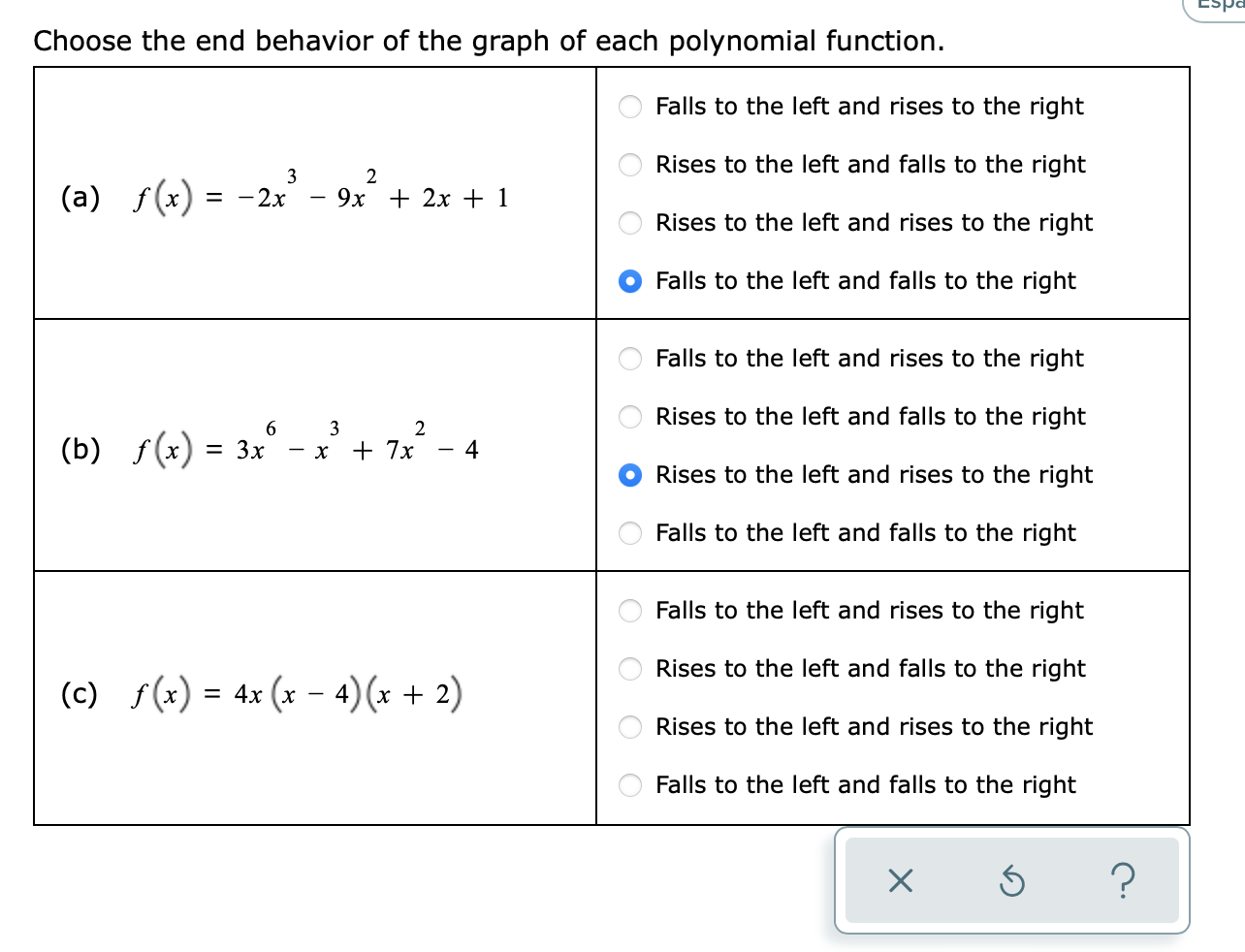 Solved Copa Choose the end behavior of the graph of each | Chegg.com