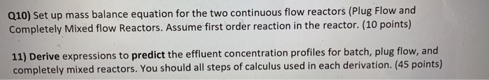 Solved Q10) Set up mass balance equation for the two | Chegg.com