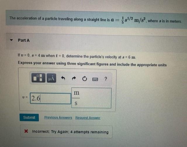 Solved The acceleration of a particle traveling along a | Chegg.com