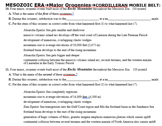 MESOZOIC ERA →Major Orogenies →CORDILLERAN MOBILE | Chegg.com