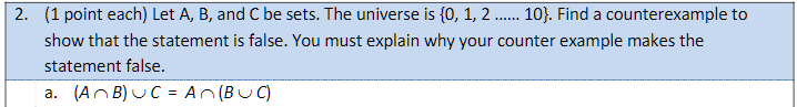 Solved 2. (1 point each) Let A, B, and C be sets. The | Chegg.com