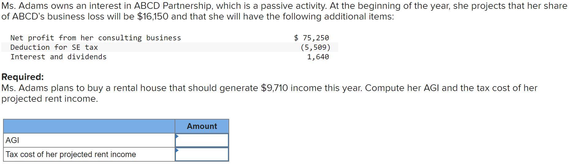 Solved Ms. Adams owns an interest in ABCD Partnership, which | Chegg.com