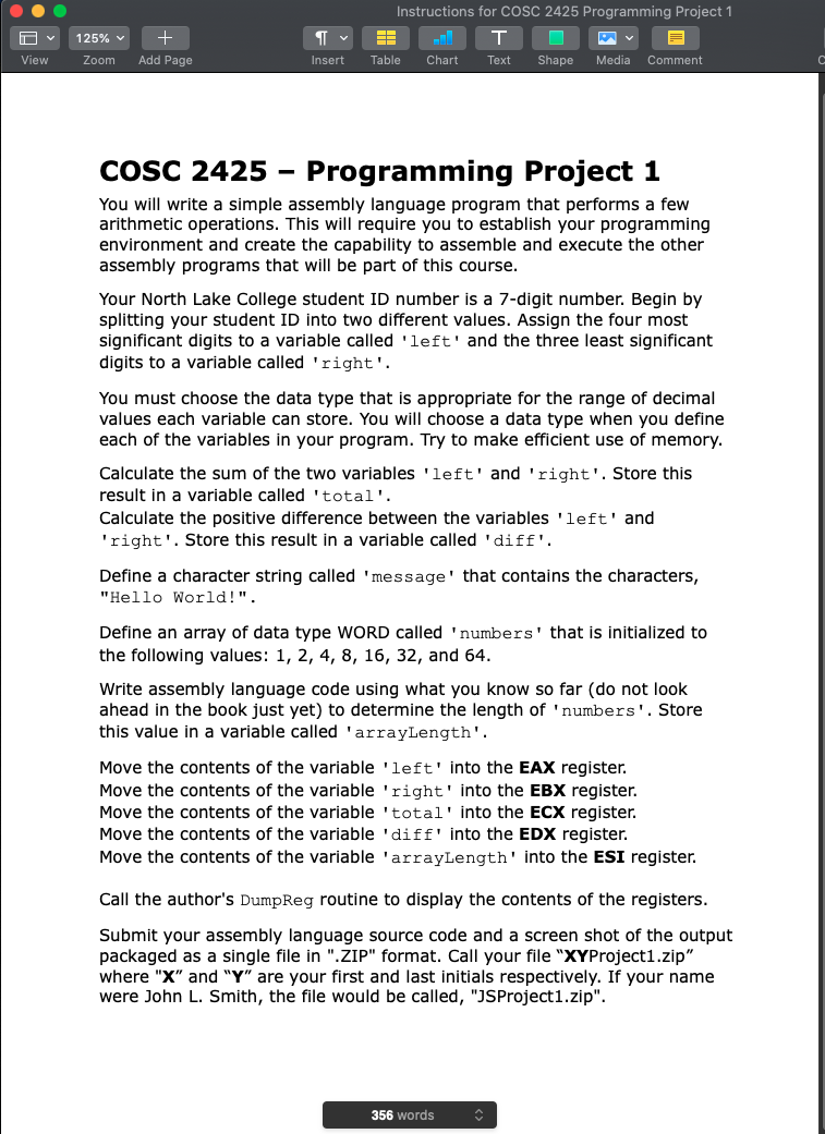 Solved O + Tv 125% Zoom Instructions for COSC 2425 | Chegg.com