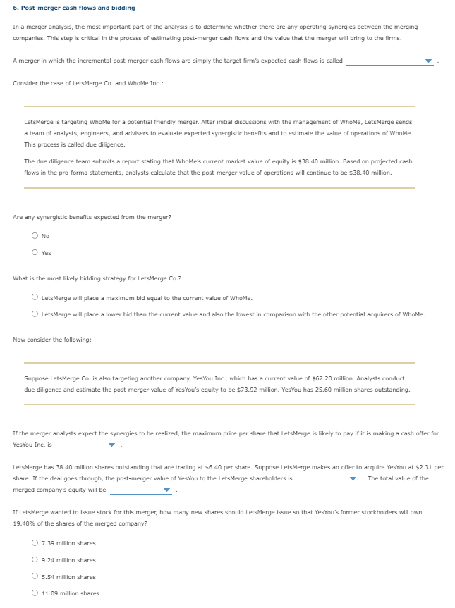 Solved 6. Post-merger cash flows and bidding In a merger | Chegg.com