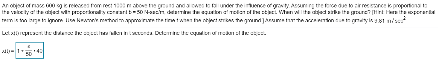 Solved An object of mass 600 kg is released from rest 1000 m | Chegg.com