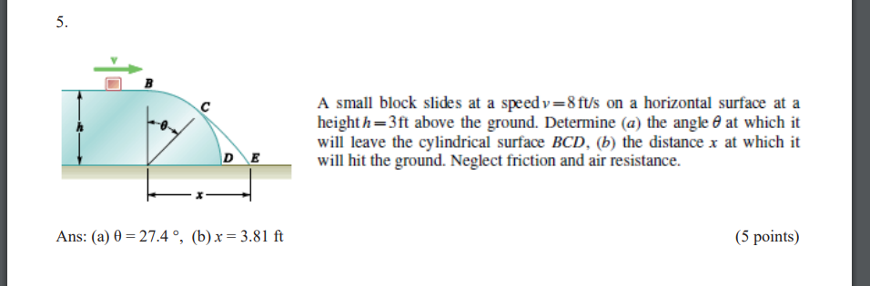 Solved A small block slides at a speed v=8ft/s on a | Chegg.com